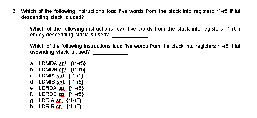 Solved 2. Which of the following instructions load five | Chegg.com