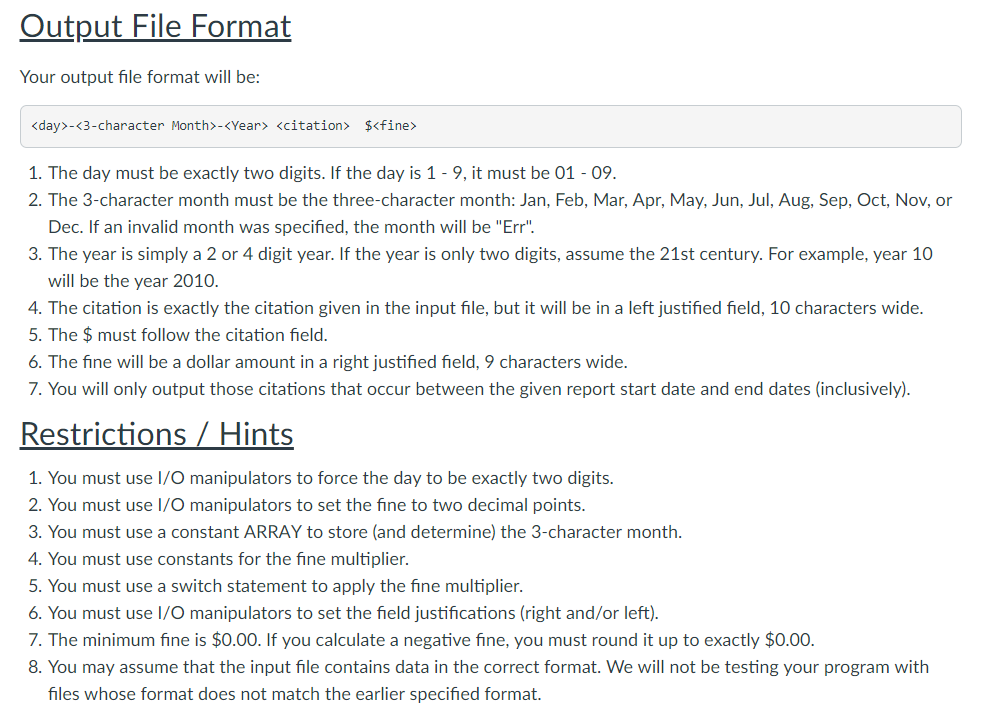 Solved Assignment You will be developing a speeding | Chegg.com