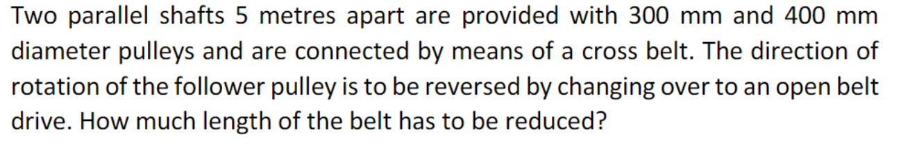 Solved Two parallel shafts 5 metres apart are provided with | Chegg.com
