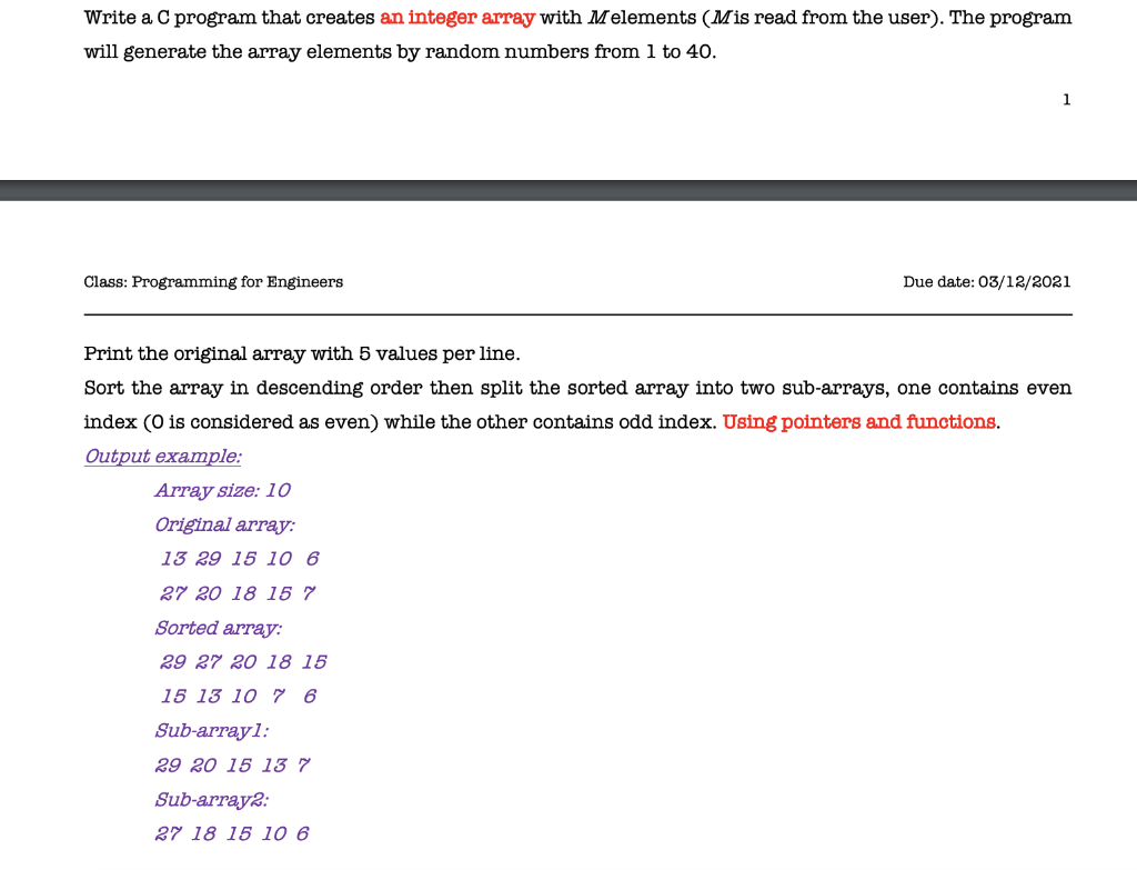 Solved Write A C Program That Creates An Integer Array With 9302