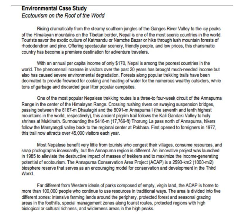 Solved Environmental Case Study Ecotourism on the Roof of | Chegg.com