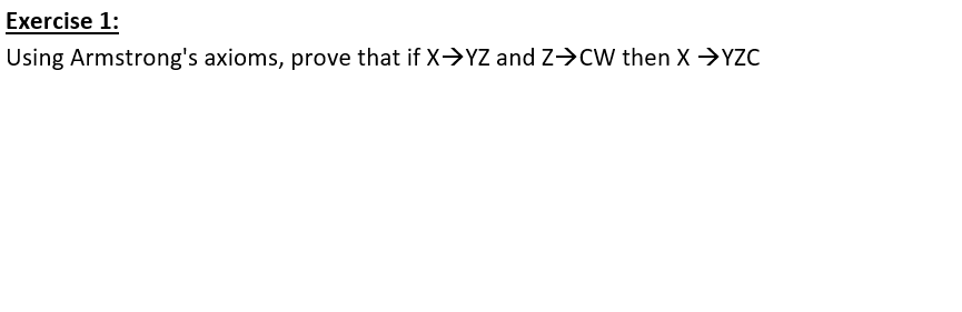 Solved Exercise 1: Using Armstrong's axioms, prove that if | Chegg.com