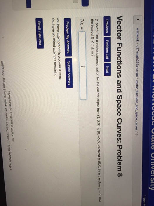 Solved Vector Functions and Space Curves: Problem 8 (1 | Chegg.com