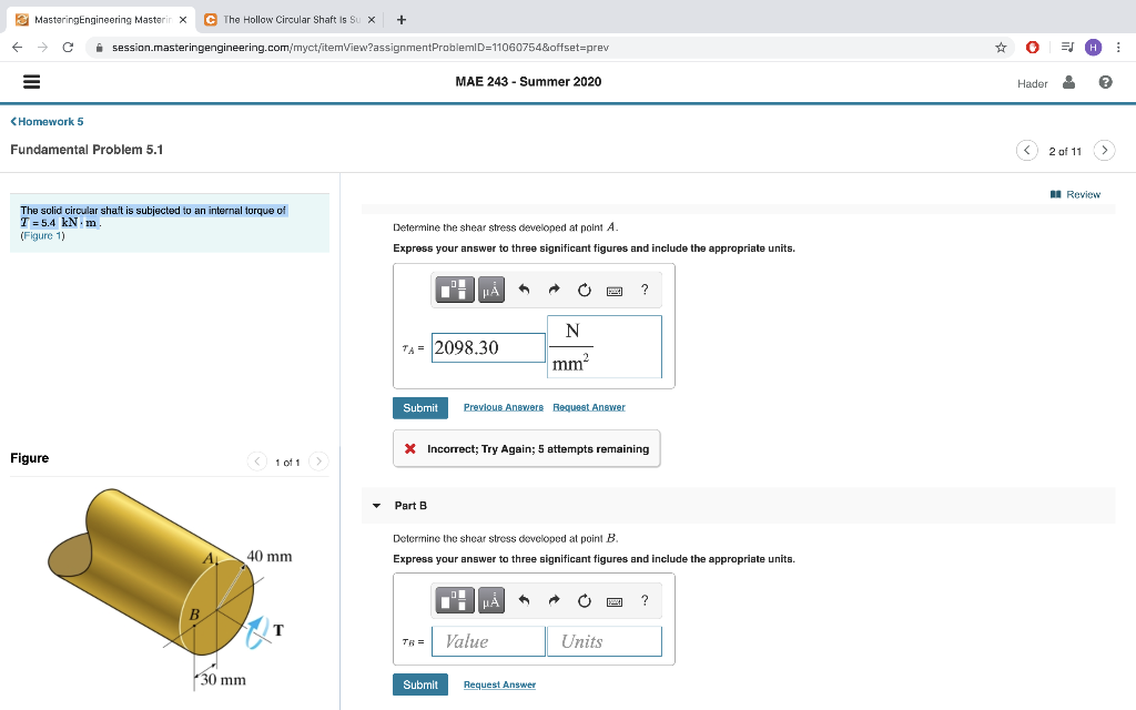 Solved The solid circular shaft is subjected to an internal | Chegg.com