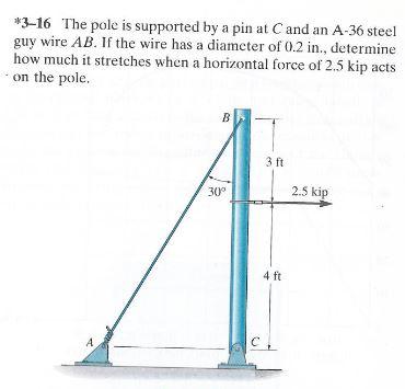 Solved *3-16 The pole is supported by a pin at C and an A-36 | Chegg.com
