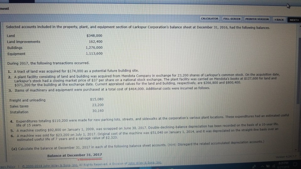 Solved CALCULATOR FULL SCREEN PRINTER VERSION BACK NEXT | Chegg.com