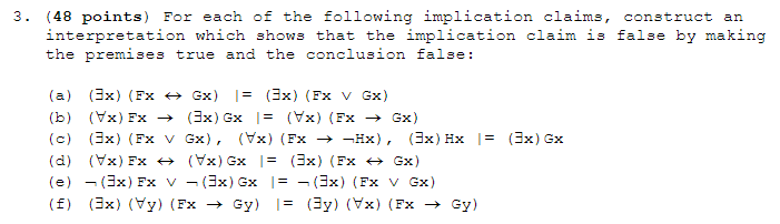 Solved (48 points) For each of the following implication | Chegg.com
