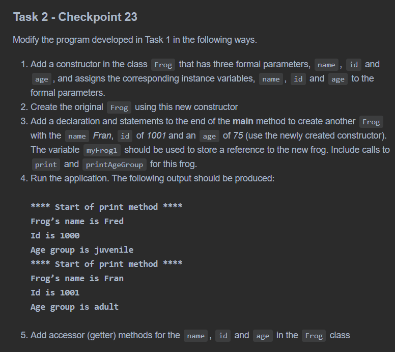 Solved Task 1 - Checkpoint 22 The following class | Chegg.com
