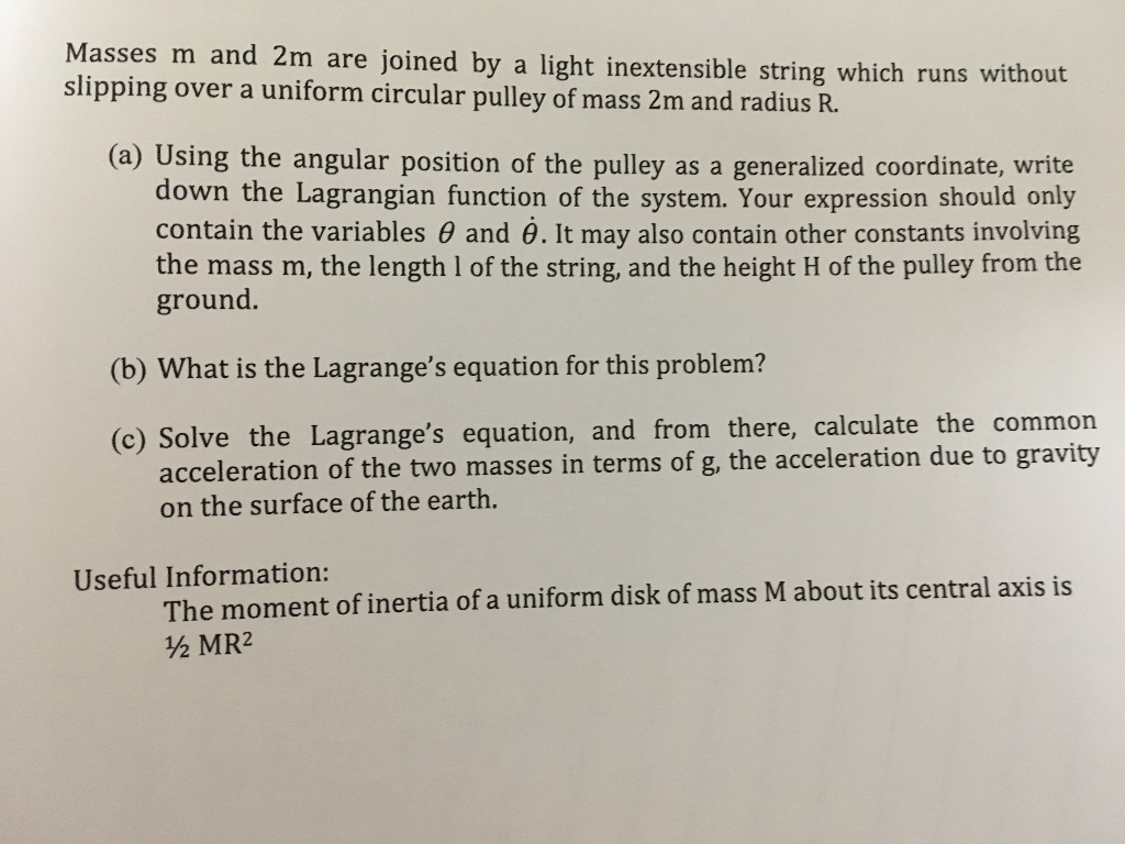 Solved Masses M And 2m Are Joined By A Light Inextensible