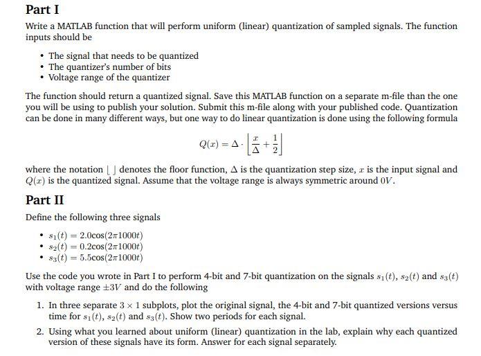 Part I Write a MATLAB function that will perform | Chegg.com