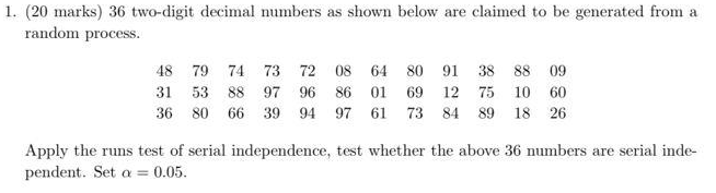 Solved 1. (20 marks) 36 two-digit decimal numbers as shown | Chegg.com