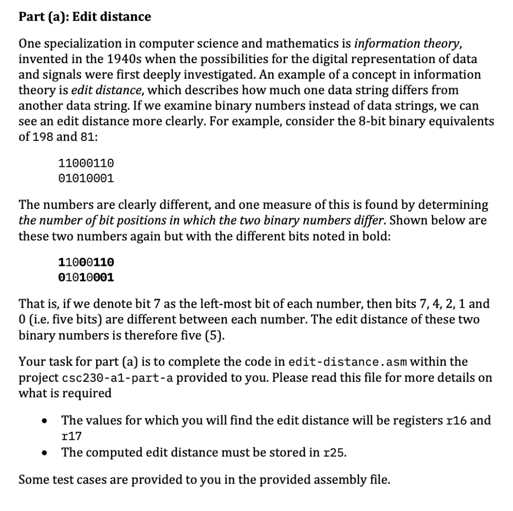 Solved Part (a): Edit distance One specialization in | Chegg.com
