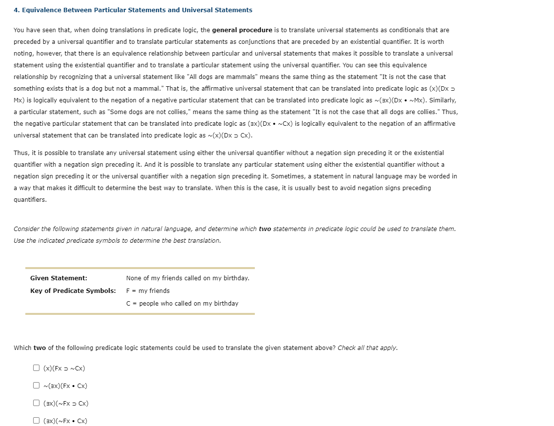 Solved 4. Equivalence Between Particular Statements and | Chegg.com