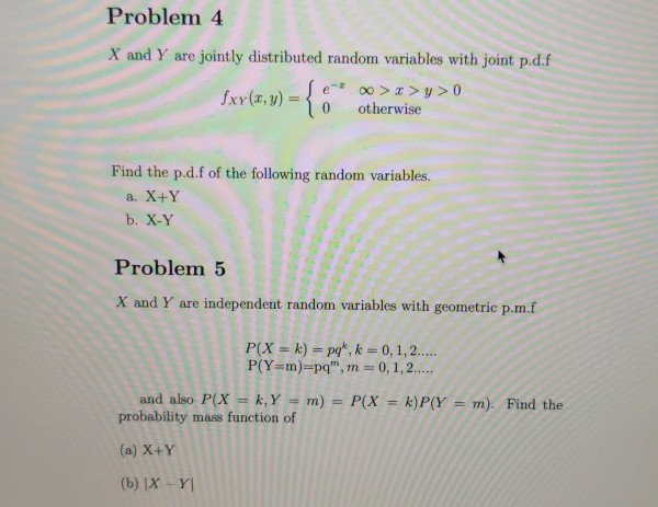 Solved Problem 4 X and Y are jointly distributed random | Chegg.com