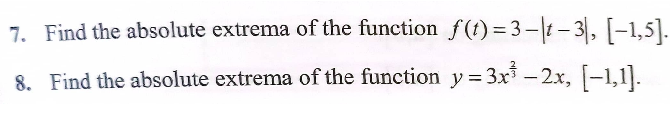 Solved 7. Find the absolute extrema of the function | Chegg.com