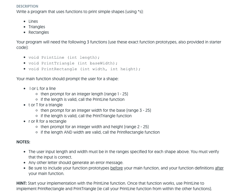 Solved DESCRIPTION Write a program that uses functions to | Chegg.com
