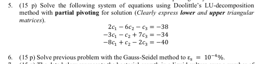 Solved 5. (15 p) Solve the following system of equations | Chegg.com