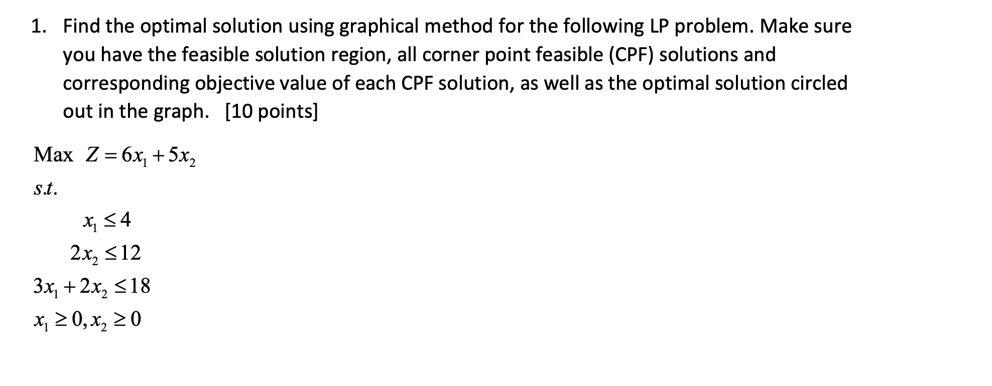 Solved 1. Find the optimal solution using graphical method | Chegg.com