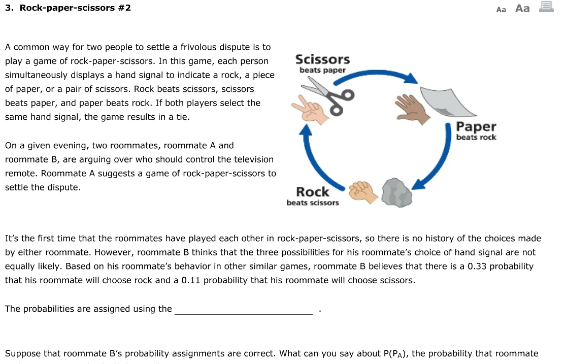 Solved 3. Rock-paper-scissors #2 Aa Aa E Scissors beats | Chegg.com