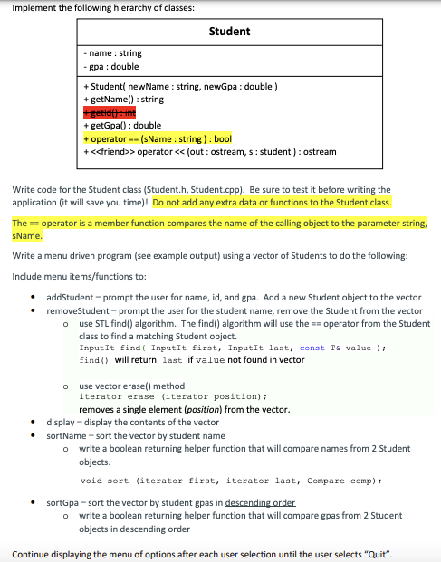 Implement the following hierarchy of classes: Student | Chegg.com