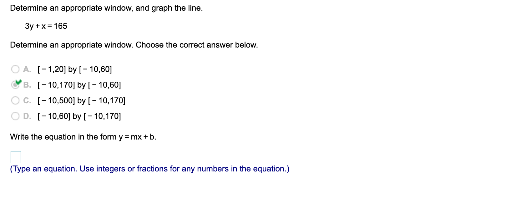 Solved Determine an appropriate window, and graph the line. | Chegg.com
