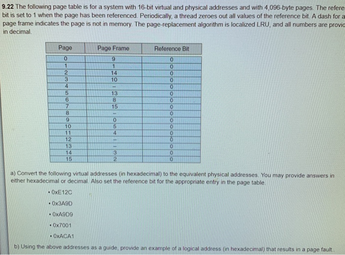 Solved 9.22 The following page table is for a system with | Chegg.com