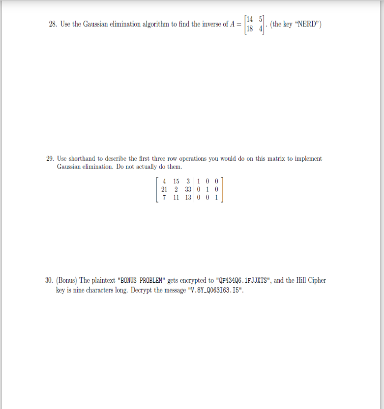 Solved 28. Use the Gaussian elimination algorithm to find | Chegg.com