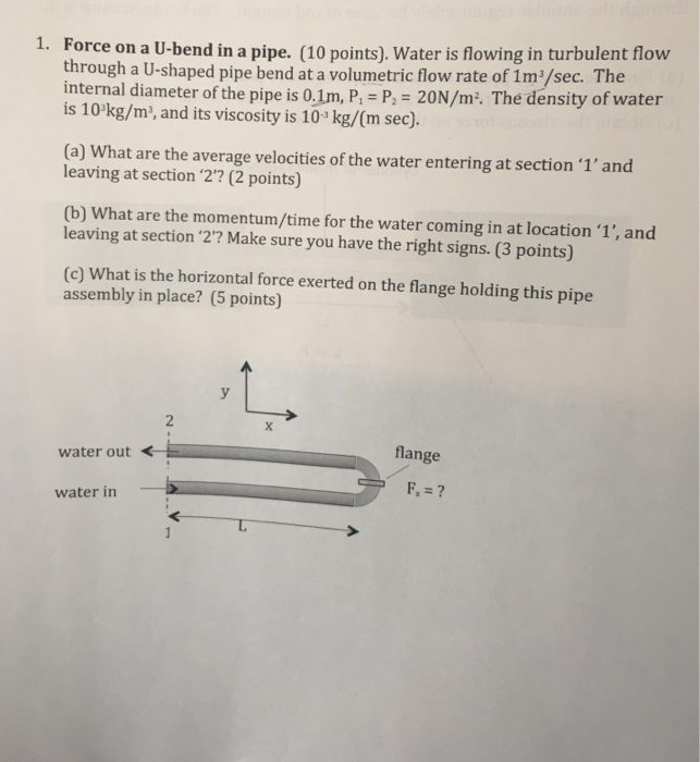 Solved orce on a U-bend in a pipe. (10 points). Water is | Chegg.com