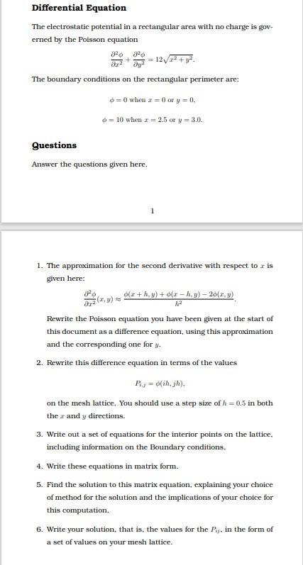 Solved Differential Equation The electrostatic potential in | Chegg.com