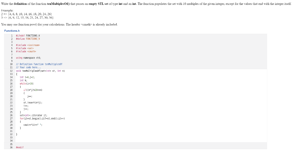 Solved Write the definition of the function ten Multiples of | Chegg.com