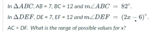 Solved In //ABC,AB=7,BC=12 ﻿and m?ABC=82°. | Chegg.com