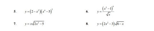 Solved 5. y=(2-x)(x*–5) 7. y=xV2/P-5 8. y=(2x-3)/6-x | Chegg.com