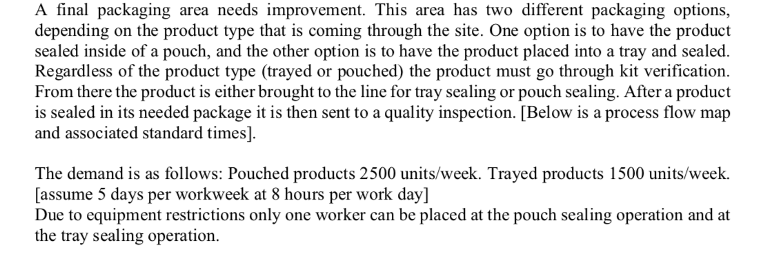 Solved A final packaging area needs improvement. This area | Chegg.com