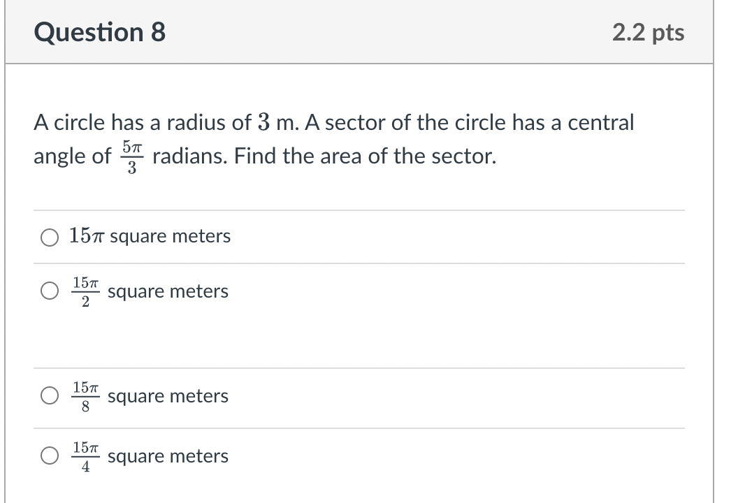 Solved A circle has a radius of 3 m. A sector of the circle | Chegg.com