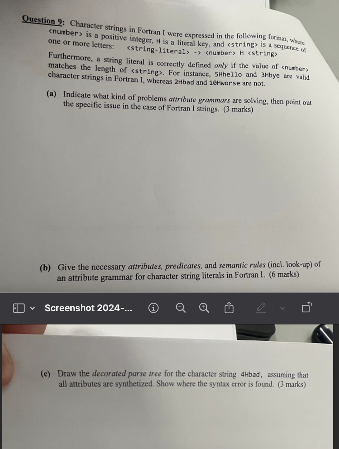 Solved (c) ﻿Draw the decorated parse tree for the character | Chegg.com