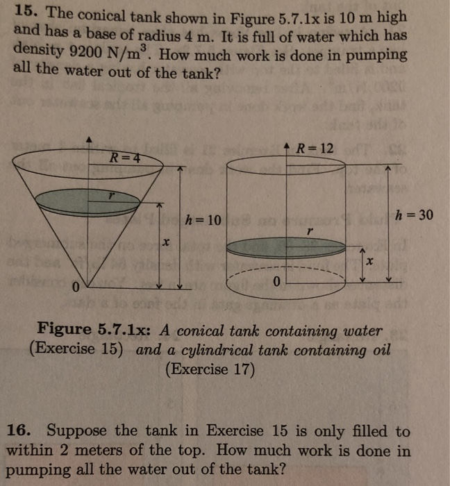 Solved 15. The conical tank shown in Figure 5.7.1x is 10 m | Chegg.com