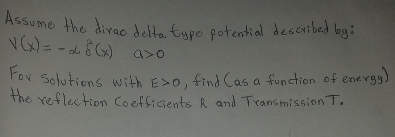 Solved Assume the dirac delta tupe potential described by: | Chegg.com