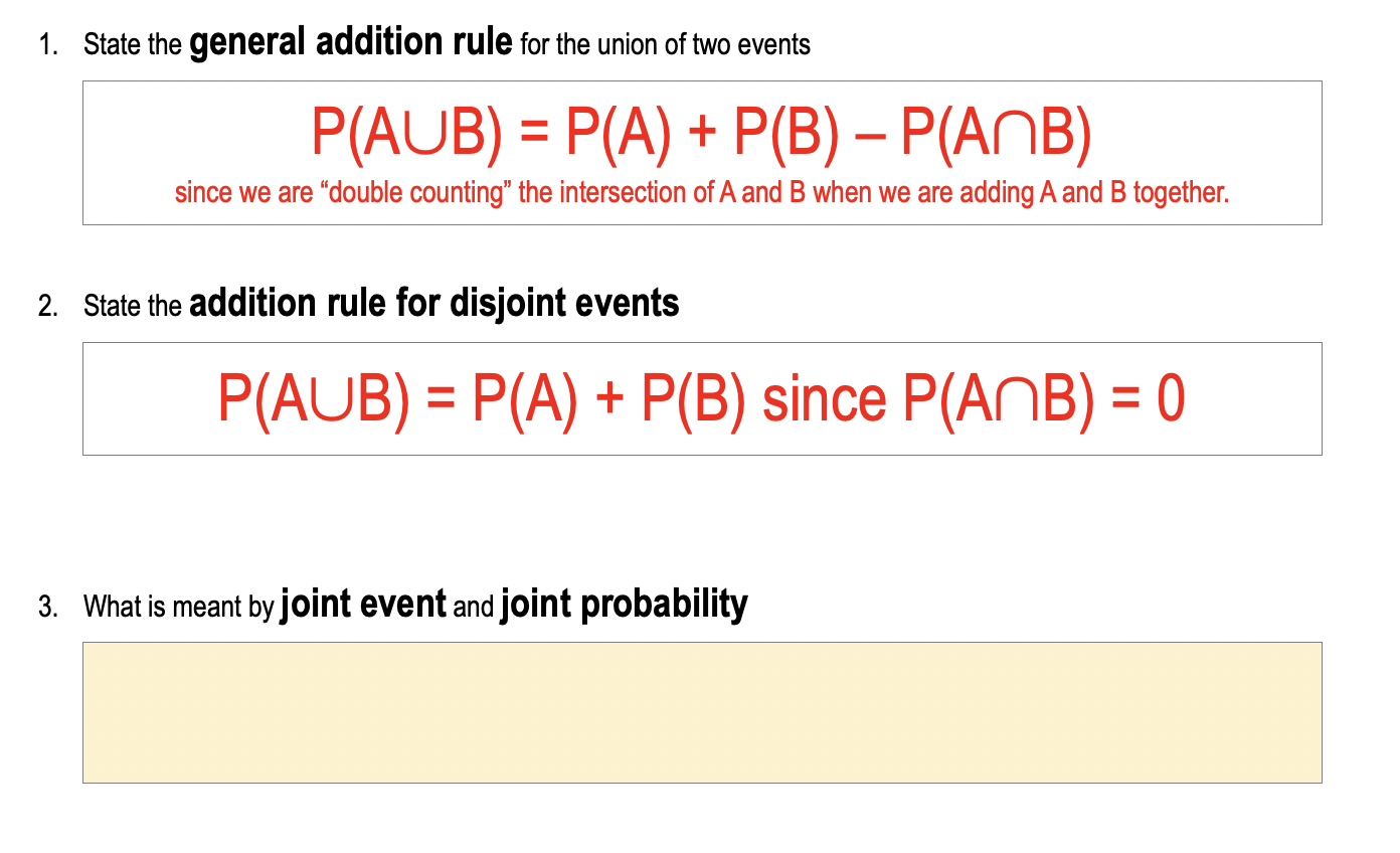 Solved 1. State the general addition rule for the union of | Chegg.com