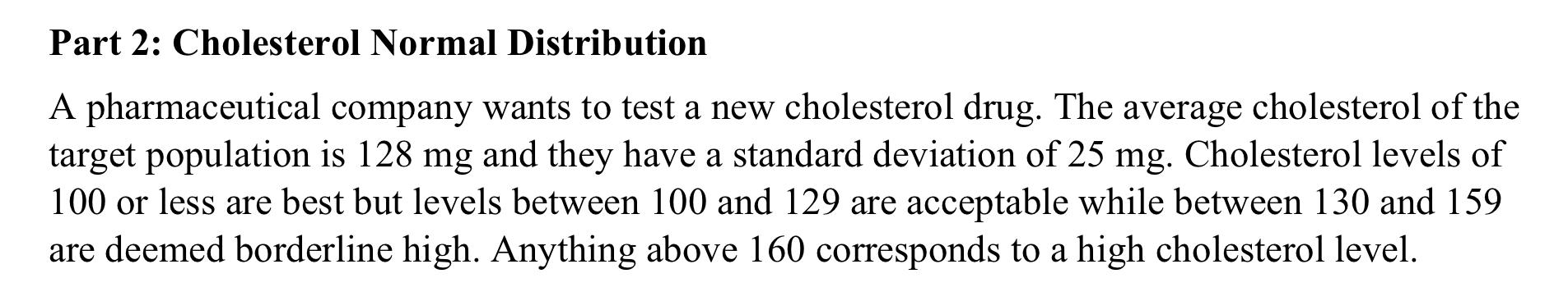 Solved Part 2: Cholesterol Normal Distribution A | Chegg.com