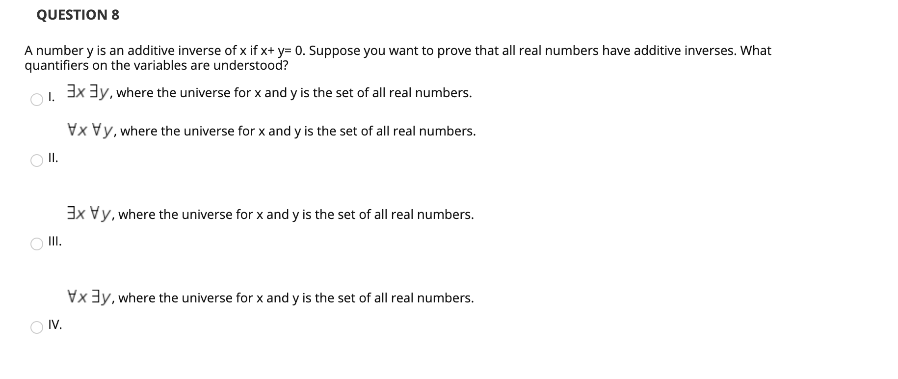 Solved QUESTION 8 A number y is an additive inverse of x if | Chegg.com