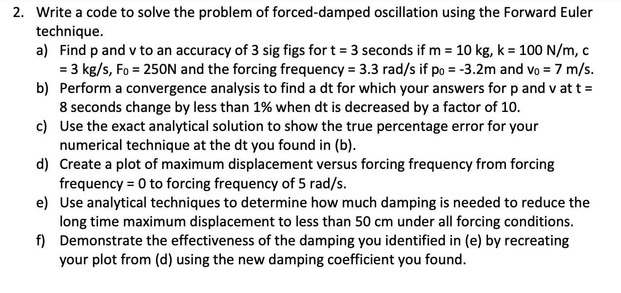 2. Write a code to solve the problem of forced-damped | Chegg.com