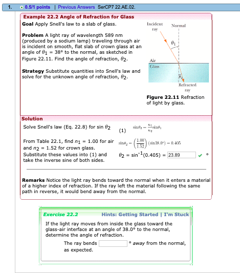 Solved AE Example 22.2 Angle of Refraction for Glass Goal | Chegg.com