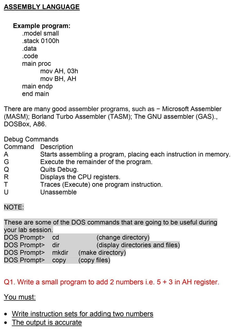 Solved Assembly Language Example Program Model Small Stack