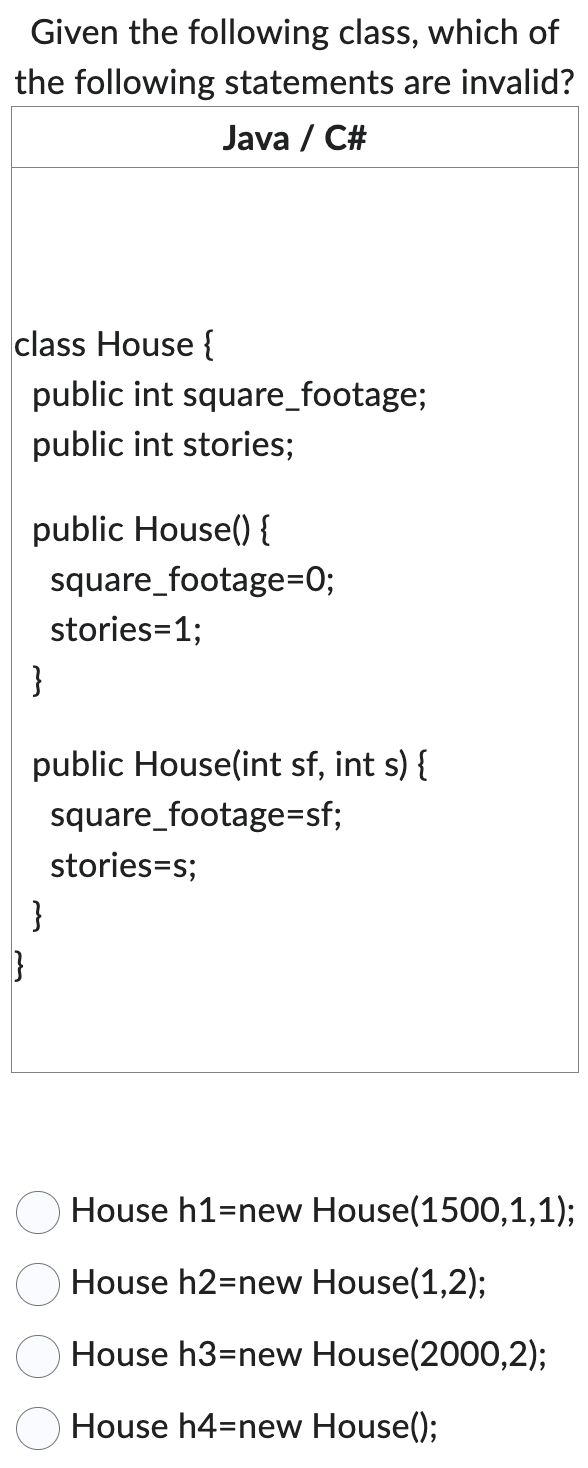 Solved Given the following class, which of the following | Chegg.com