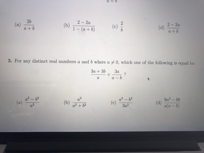 Solved 2b a+ b 2 2a 1- (a +b) 2 2a a + b 3. For any distinct | Chegg.com