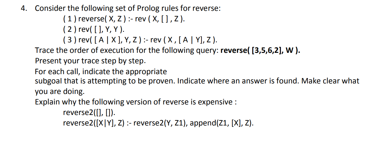 4. Consider the following set of Prolog rules for | Chegg.com