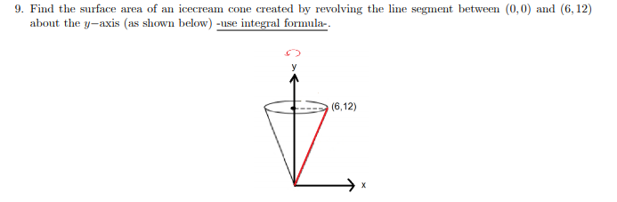 Solved 9. Find the surface area of an icecream cone created | Chegg.com