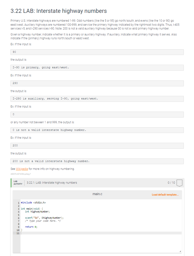 Solved 3.22 LAB: Interstate highway numbers Primary U.S. | Chegg.com