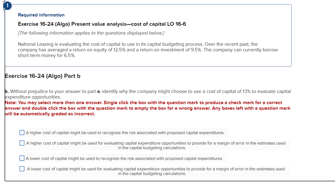 Solved Required information Exercise 16-24 (Algo) Present | Chegg.com