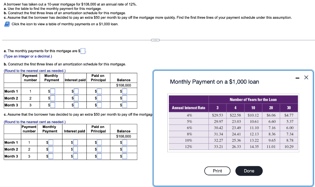 Solved A borrower has taken out a 10 -year mortgage for | Chegg.com